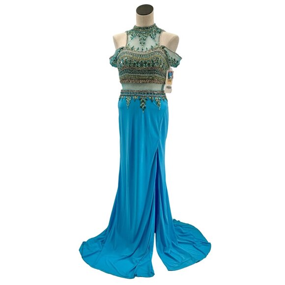 Panoply | Dresses | Nwt Blue Beaded Off The Shoulder Sheer Midriff Crop ...